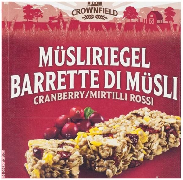 Test e Recensione CROWNFIELD (LIDL) BARRETTE MUESLI MIRTILLO ROSSO ...